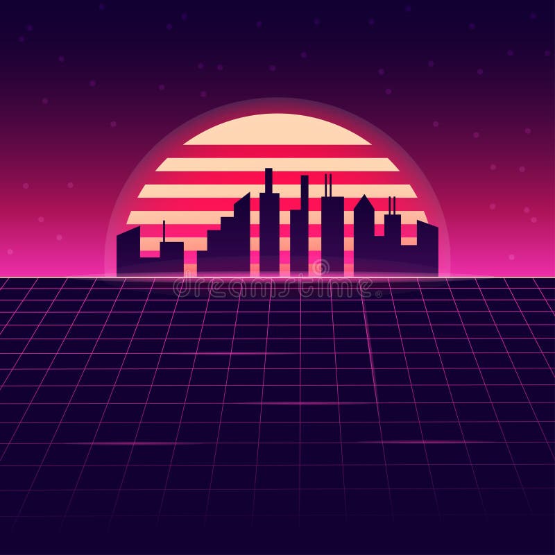 Futuristic Neon City Metall Poster Stock Vector - Illustration of ...