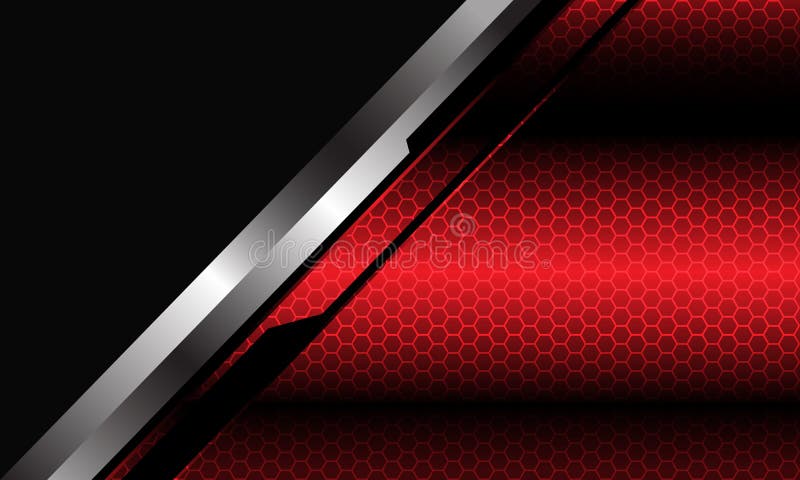 Abstract Red Metallic Hexagon Mesh Pattern Silver Black Line Cyber ...