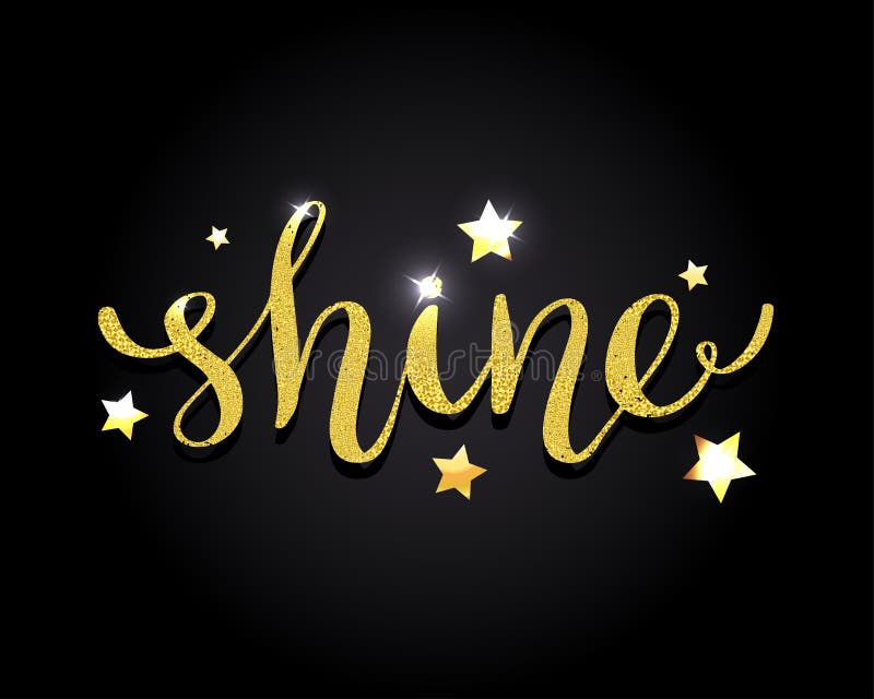 Shine. Gold Glitter Effect Word on Black Background. Vector ...