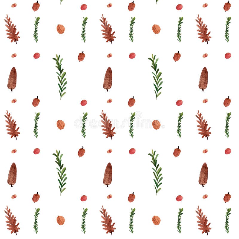 Nuts and Herbs Watercolor Elements. Autumn and Fall Art Pattern. Cozy ...
