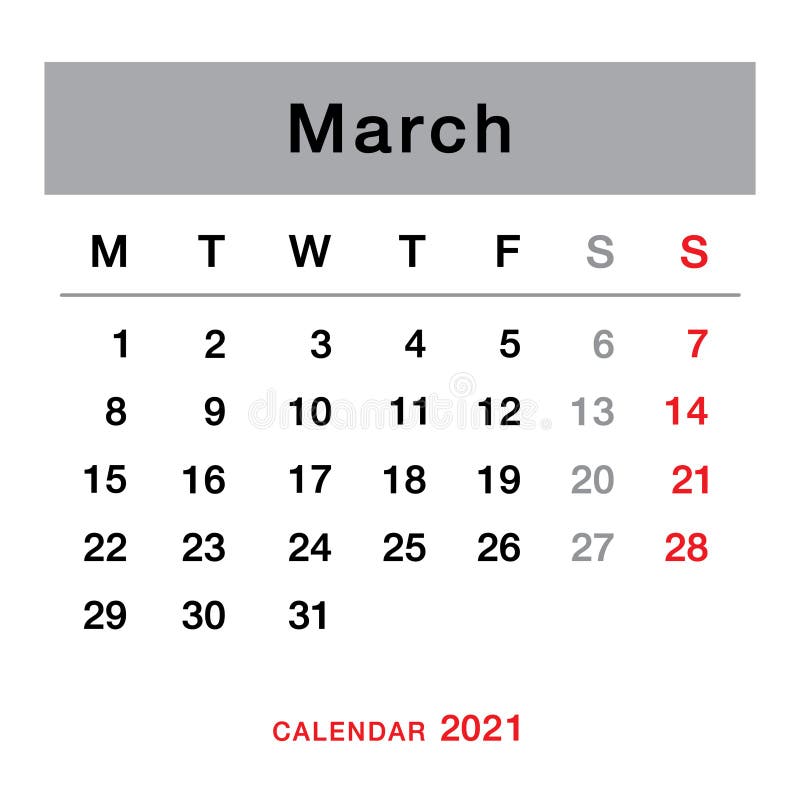 March 2021 Planning Calendar . Simple March 2021 Calendar. Week Starts ...
