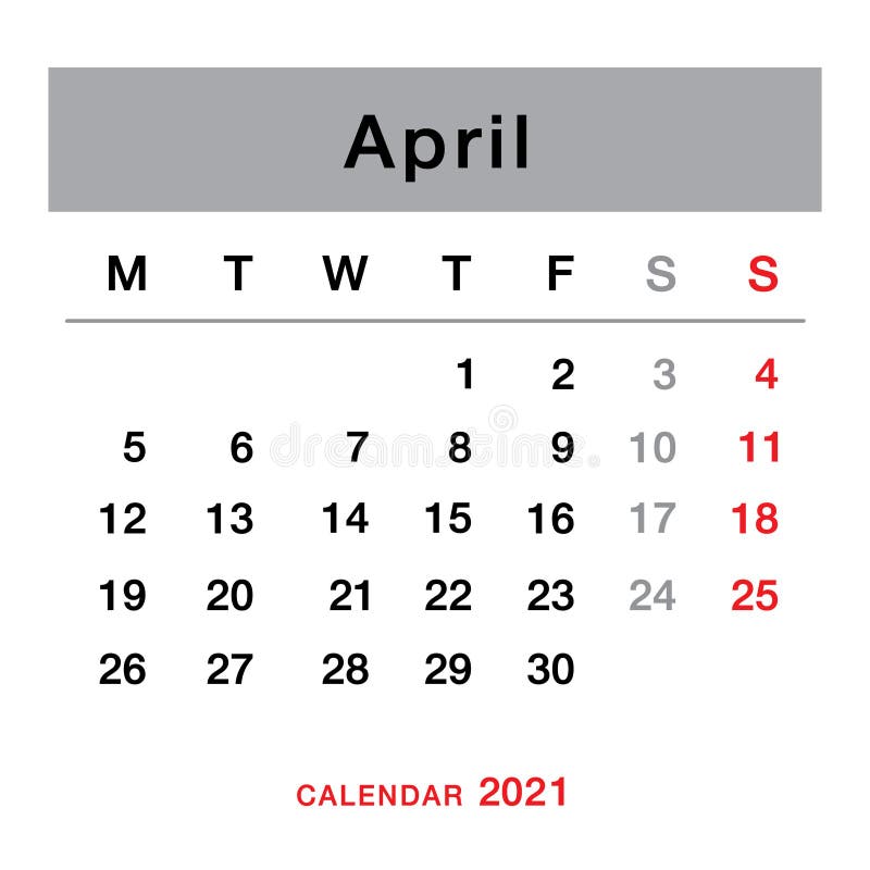 April 2021 Planning Calendar . Simple April 2021 Calendar. Week Starts ...