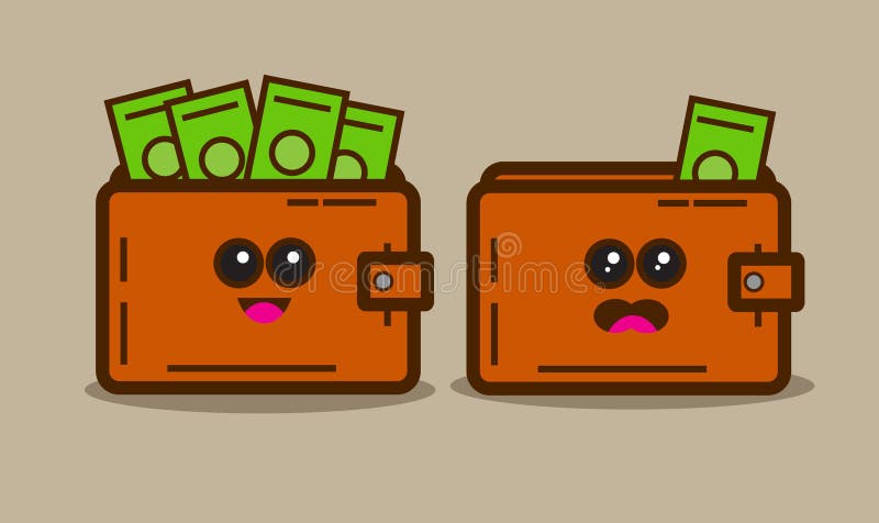 Set of Cute Happy and Sad Emoji Wallet with Dollars Money. Vector Flat ...