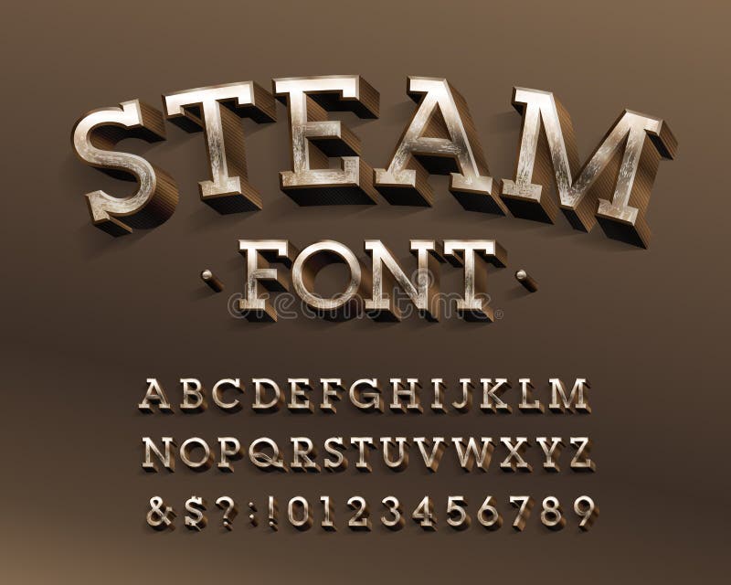 Steam Alphabet Font. 3d Steampunk Brass Letters and Numbers Stock ...
