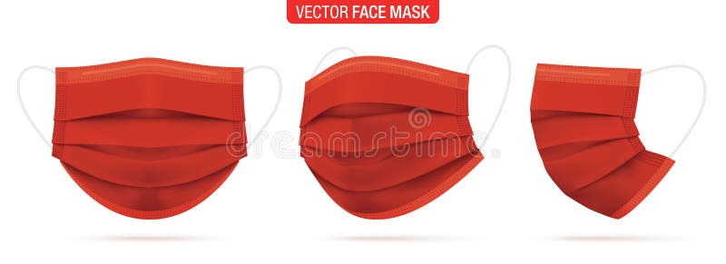 Red Surgical Face Mask Vector Set. Stock Vector - Illustration of ...