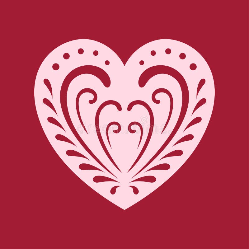 Decorative Heart Isolated on Red Background. Template for Laser Cutting ...