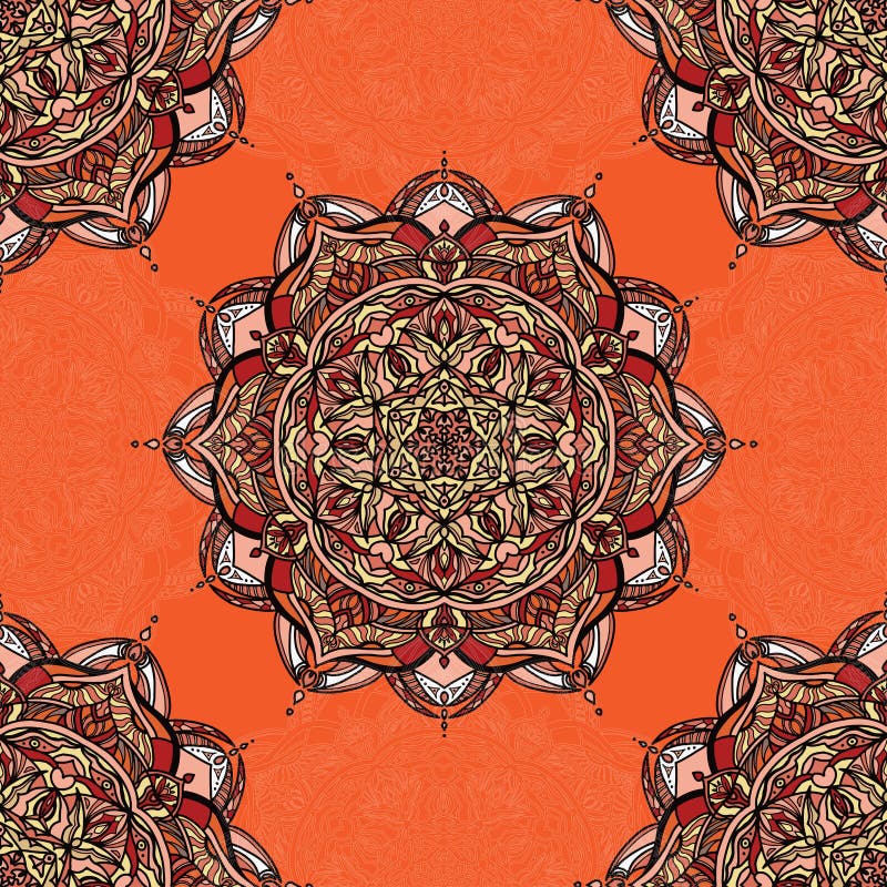 Colorful Elegant Mandala Pattern. Orange Background, Card, Wallpaper ...