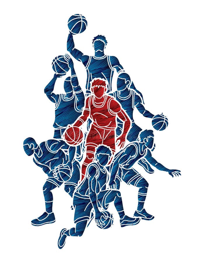 Group of Basketball Players Action Cartoon Graphic Vector Stock Vector ...