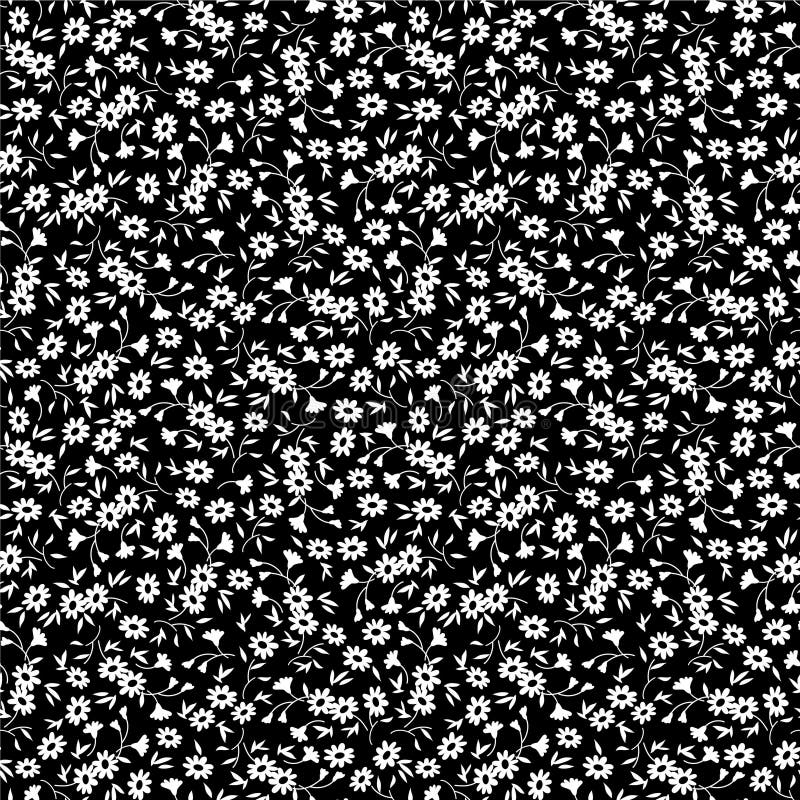 Tiny White Daisy Flower Pattern with Black Background Stock Vector ...