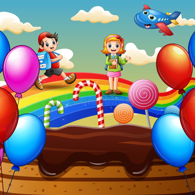 Cartoon Student in a Sweet Land Stock Illustration - Illustration of ...