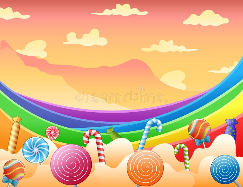 Sweet Candies and Rainbow on the Sky Stock Illustration - Illustration ...