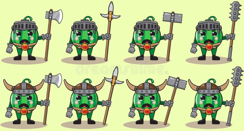 Watermelon Emotion Set 8 Knight Two Hand Stock Vector - Illustration of ...