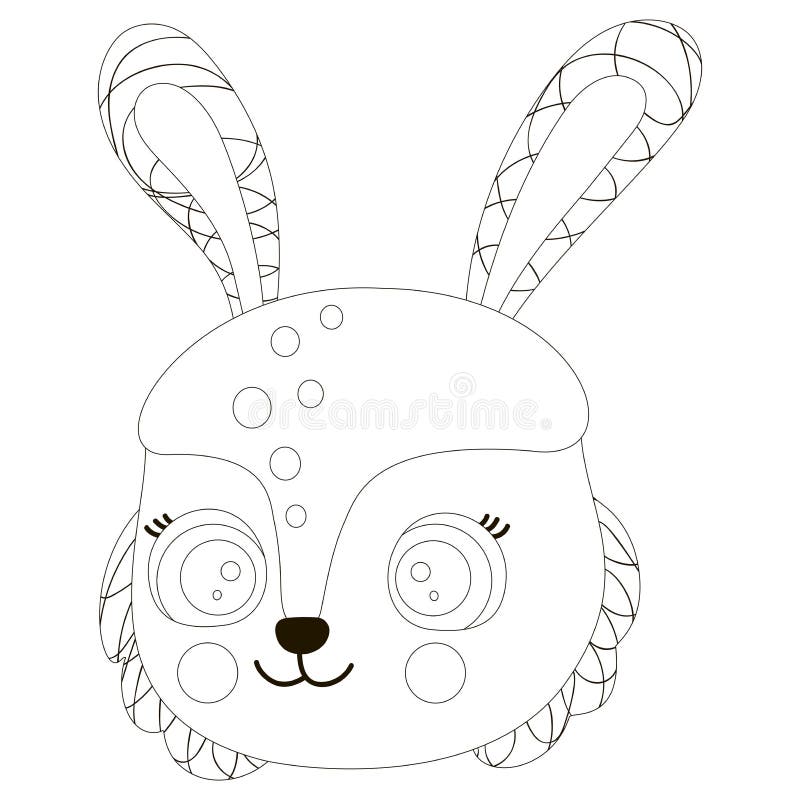 Black and White Cartoon Cute Face of Smiling Little Hare with Big Eyes ...