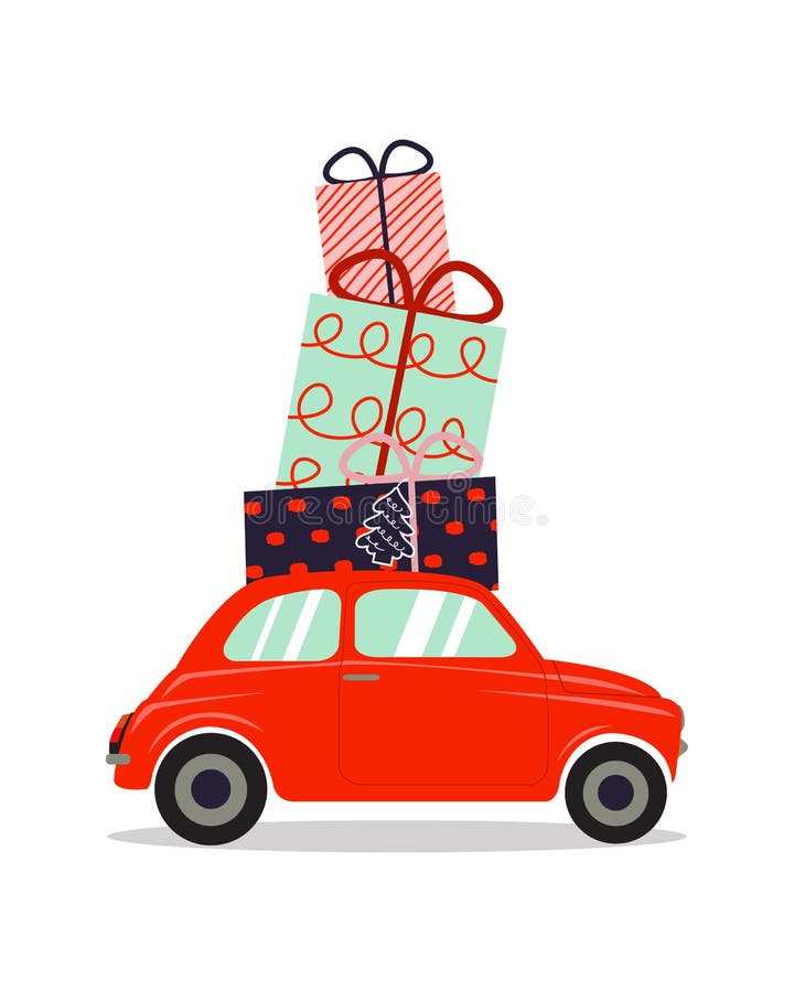 Retro Car Carrying Pile of Christmas Presents. Stock Vector ...