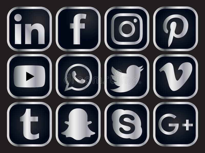 Silver Social Media Icons with Outlined Silver Border Editorial Photo ...