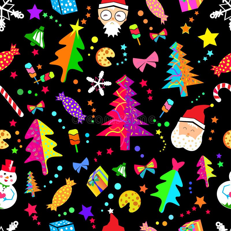 Christmas Seamless Pattern with Black Background. Stock Vector ...