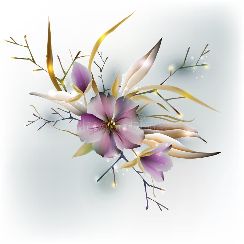 Abstract Spring Flowers, Gold Leaves. Stock Vector - Illustration of ...