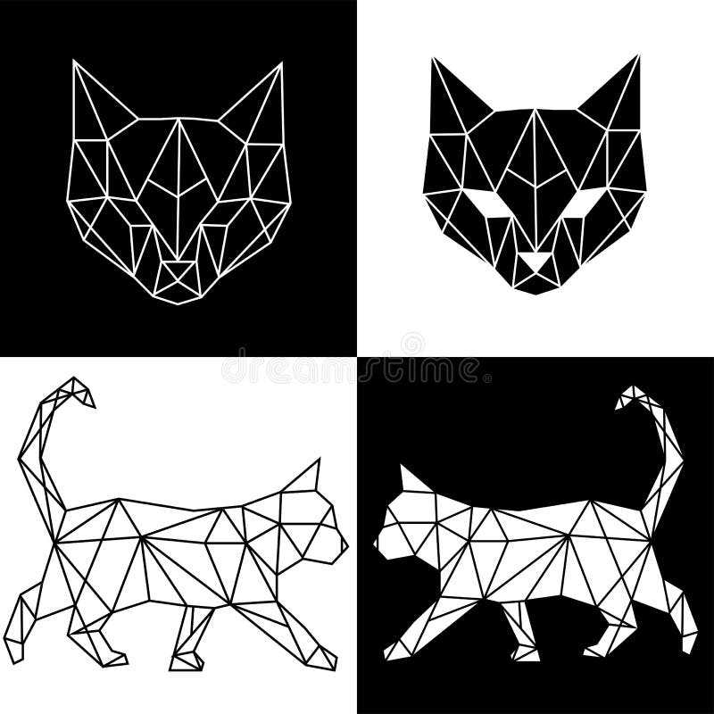 Print Vector Abstract Polygonal Geometric Abstract Cat Head Stock ...