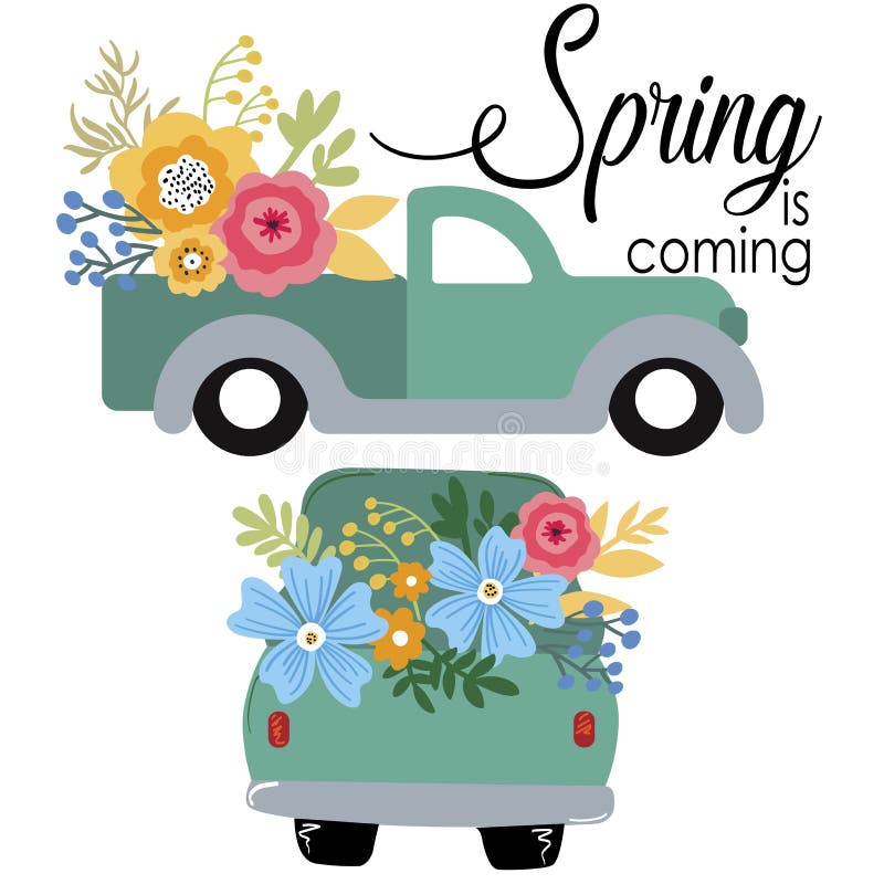 Print Print Art Vector Illustration. Spring is Coming. Cute Truck Car ...