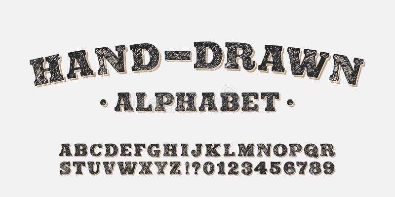 Hand-Drawn Alphabet Font. Serif Bold Letters and Numbers Stock Vector ...