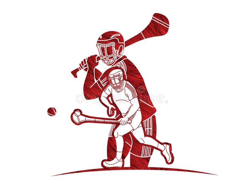 Group of Hurling Sport Players Action. Irish Hurley Sport Cartoon ...