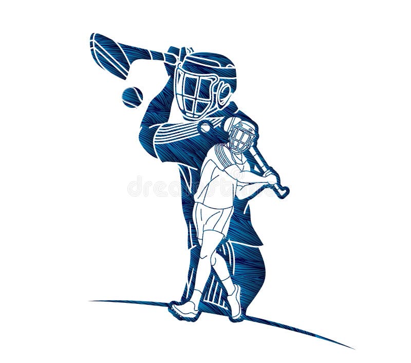 Group of Hurling Sport Players Action. Irish Hurley Sport Cartoon ...