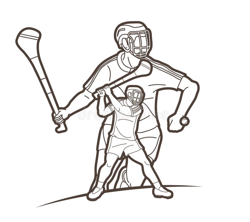 Group of Hurling Sport Players Action. Irish Hurley Sport Cartoon ...