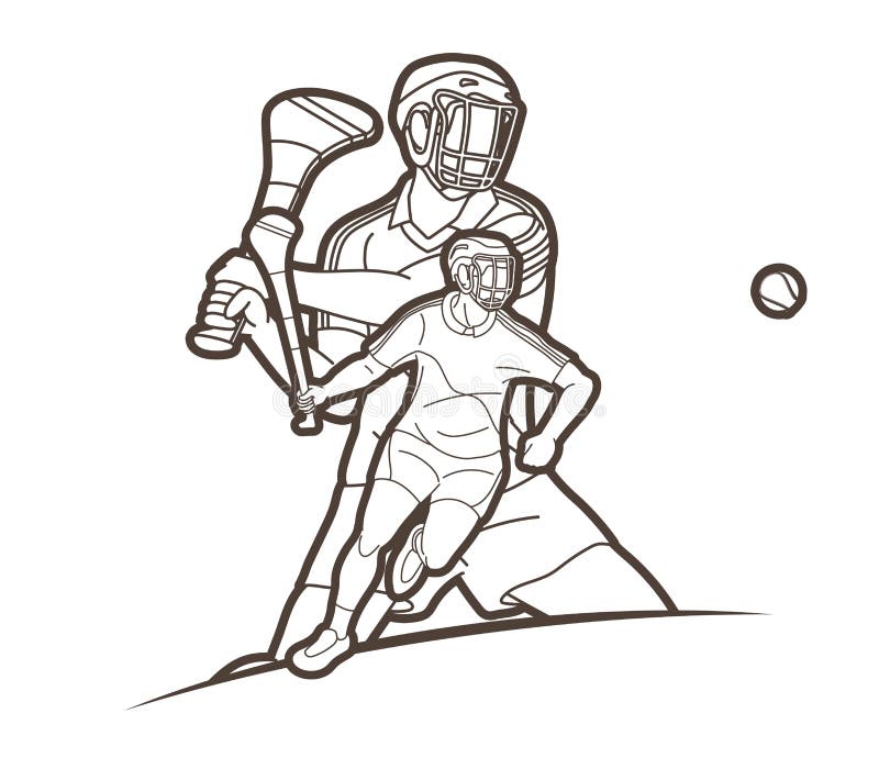 Group of Hurling Sport Players Action. Irish Hurley Sport Cartoon ...