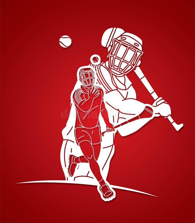 Group of Hurling Sport Players Action. Irish Hurley Sport Cartoon ...