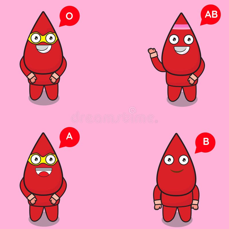 Cute Blood Group Mascot in Flat Design Stock Vector - Illustration of ...