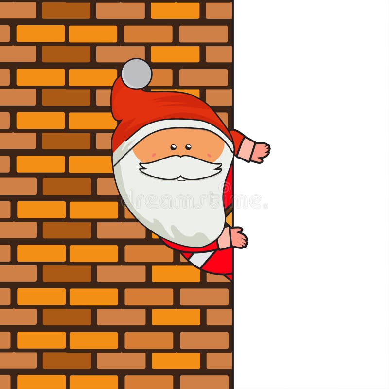 Santa Claus Behind the Wall Stock Vector - Illustration of invite ...