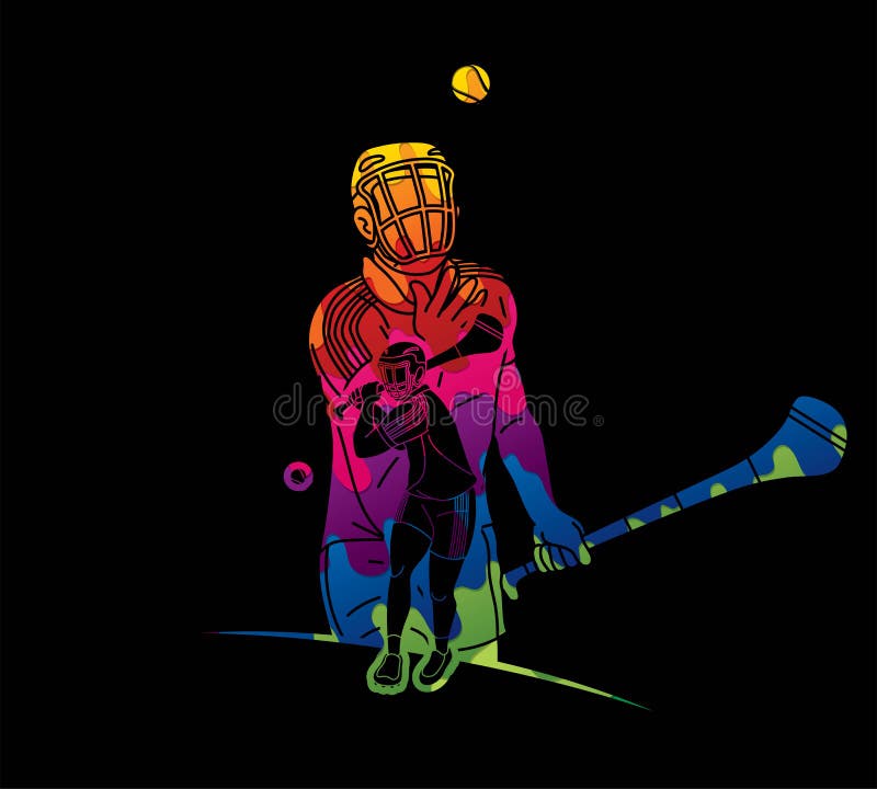 Group of Hurling Sport Players Action. Irish Hurley Sport Cartoon ...