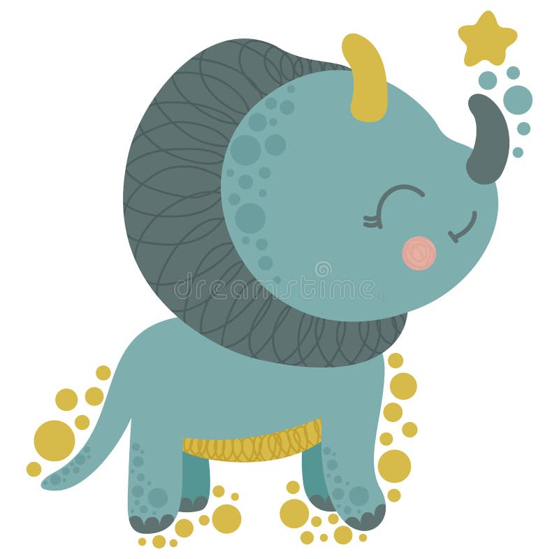 Isolated Little Cute Dinosaur Triceratops Looking Up at a Star. Cartoon ...