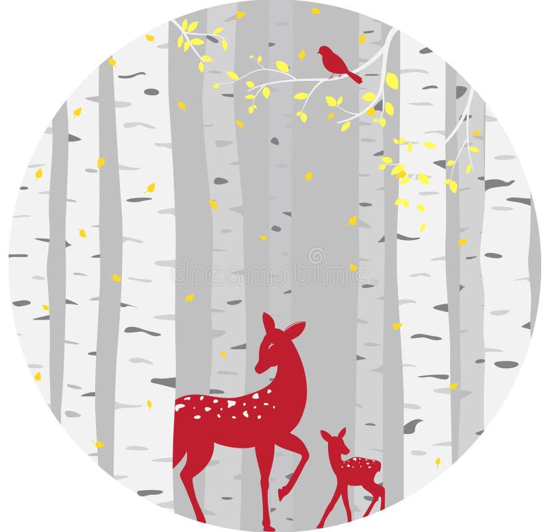 Birch Tree with Deer and Birds Silhouette Background for Wallpaper ...