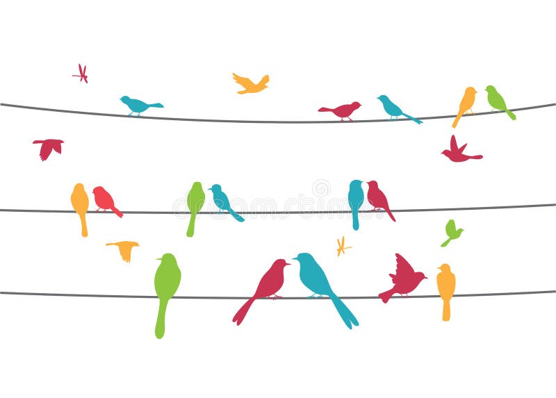 Colorful Birds Sitting on Wire Isolated on White Stock Vector ...
