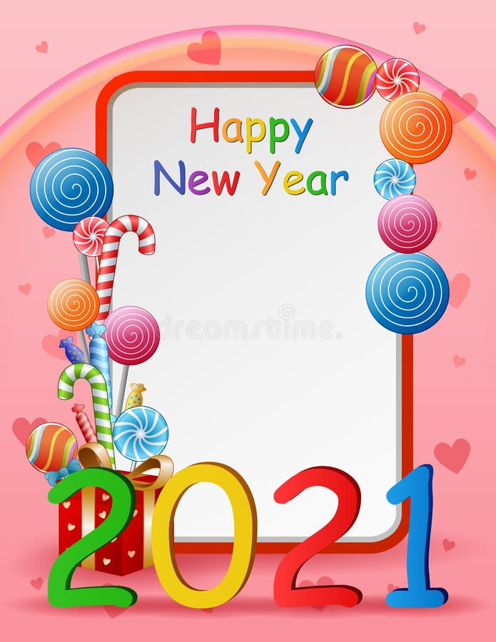 Happy New Year 2021 Greeting Card with Candies and Gift Stock Vector ...