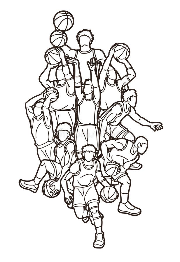 Basketball Team Player Dunking Dripping Ball Action Graphic Vector ...