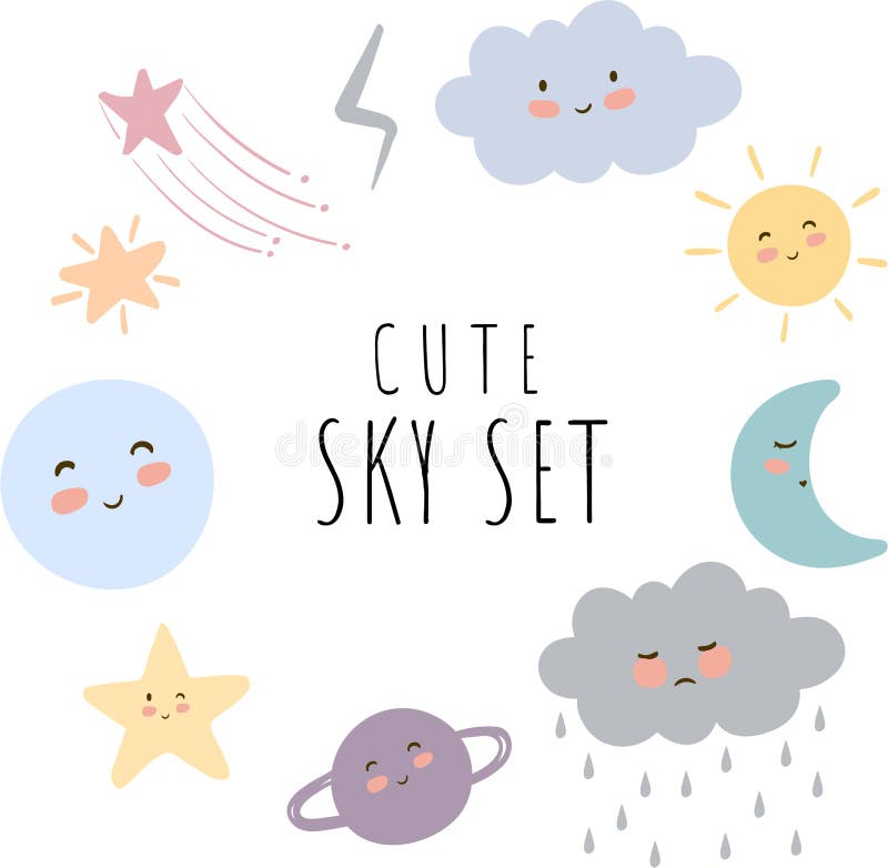 Cute Sky Set Illustration. Cute Element for Pattern or Decorative ...