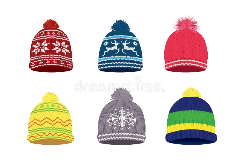 Knitted Winter Caps with Nordic Pattern Stock Vector - Illustration of ...