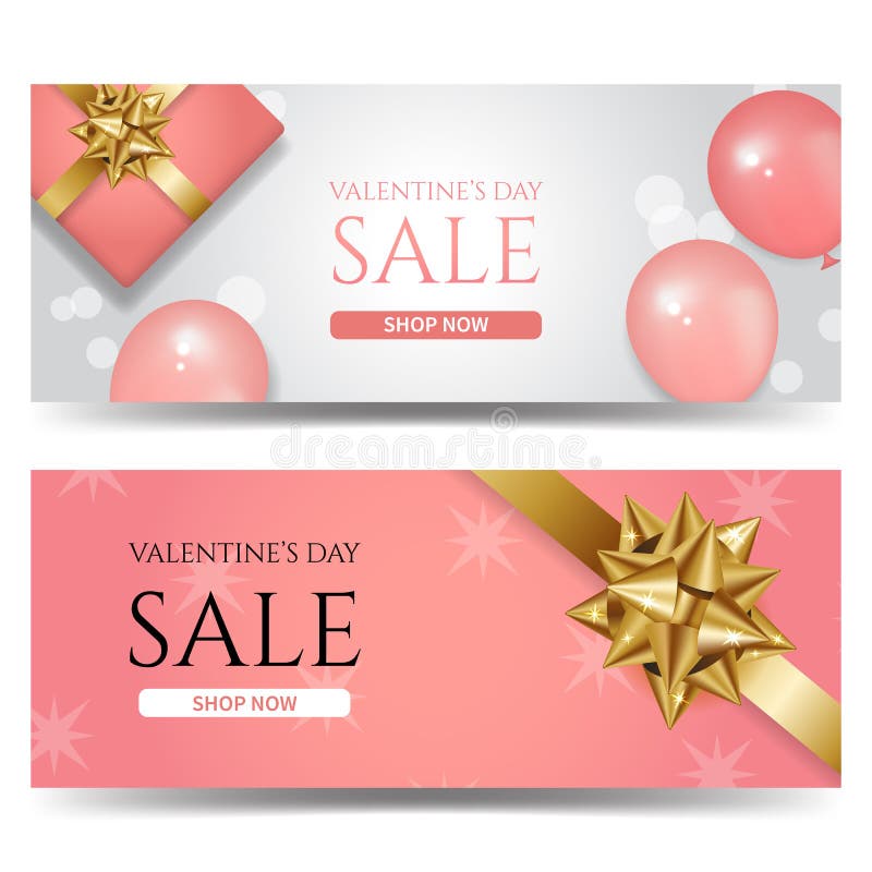 Valentine`s Day Sale Banner Template Decorated with Pink Present Box ...