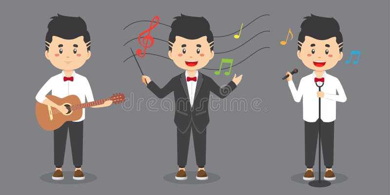 Set of Cute Musician Character Stock Vector - Illustration of casual ...
