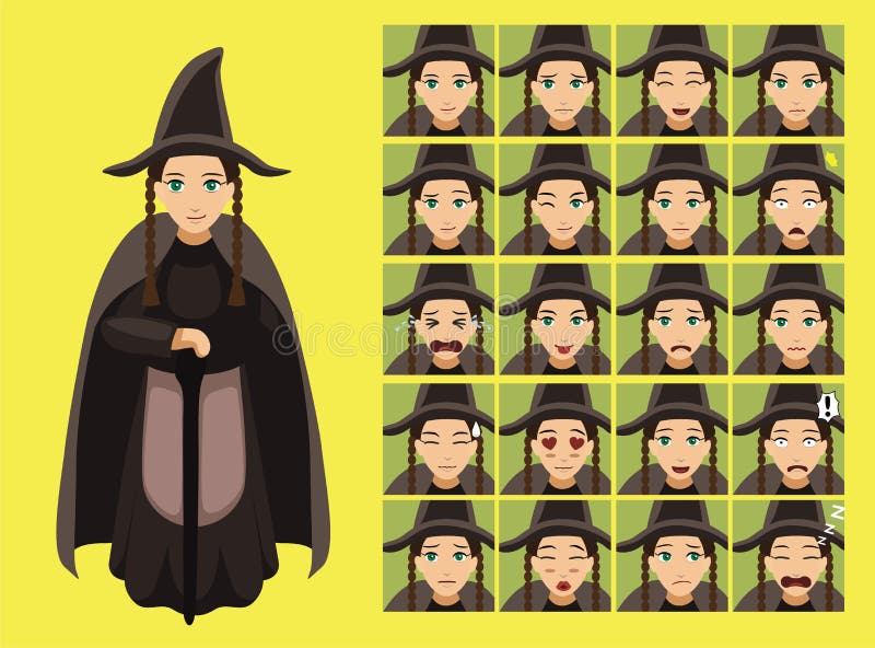 Manga Style Crone Woman Cartoon Character Emotions Stock Vector ...