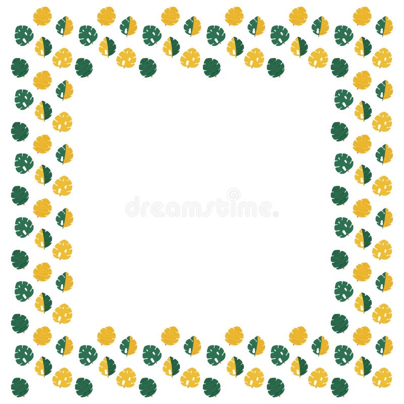 Square Frame of Stylized Cartoon Monstera Leaves in Green and Yellow ...