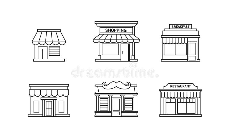 Storefront Outlined Icon Set. Stock Vector - Illustration of ...