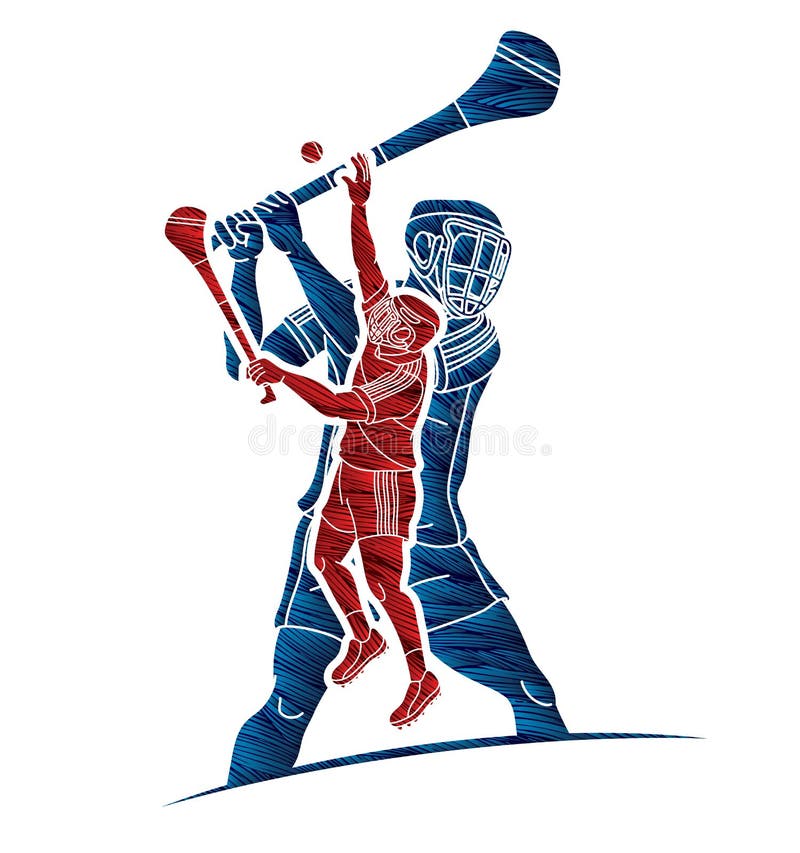 Group of Hurling Sport Players Action. Irish Hurley Sport Cartoon ...