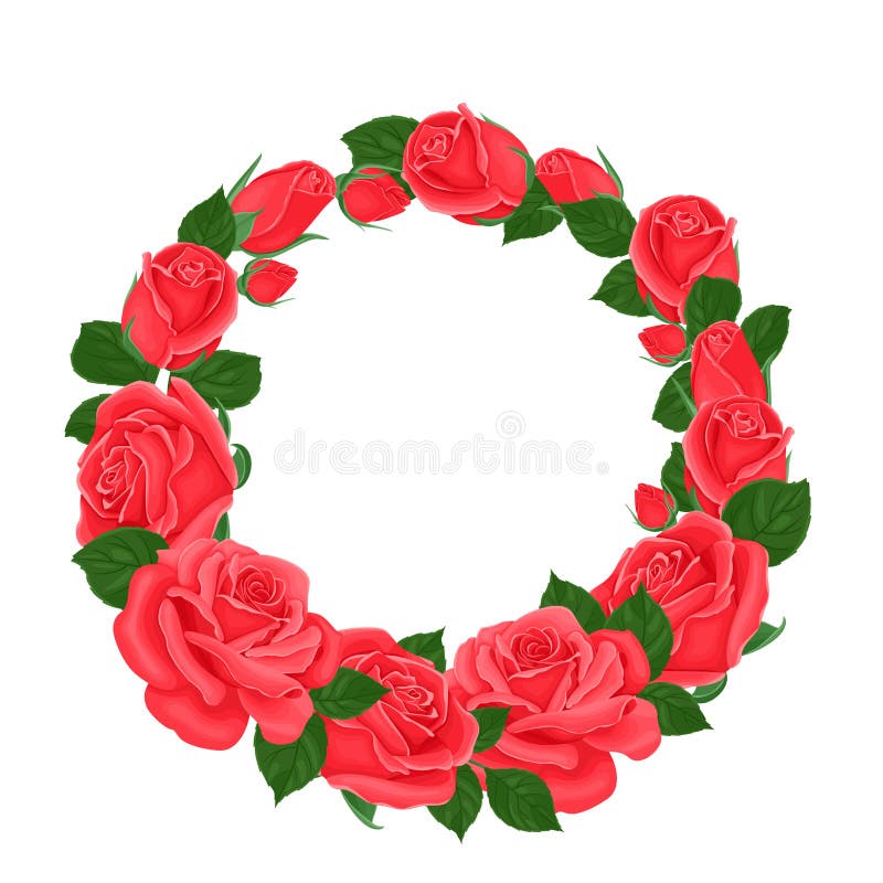Wreath of Red Roses. Round Floral Frame Stock Vector - Illustration of ...