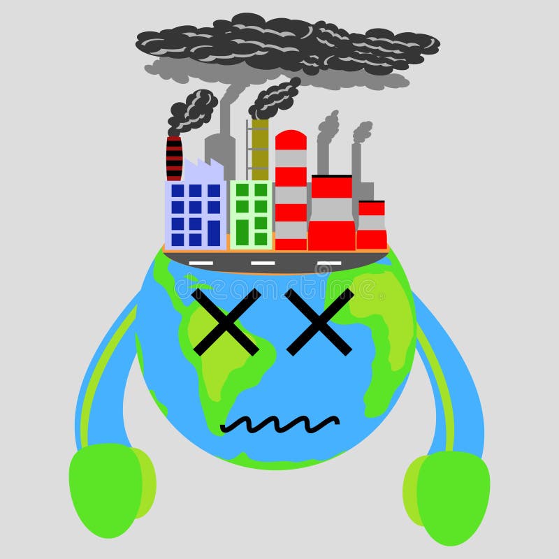 Illustration Cartoon Character of Earth with Excessive Air Pollution ...