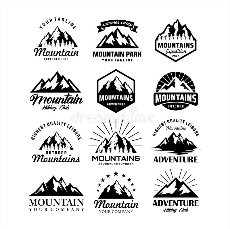 Mountain Emblems. Set of Four Vector Colored Vintage Badges ...