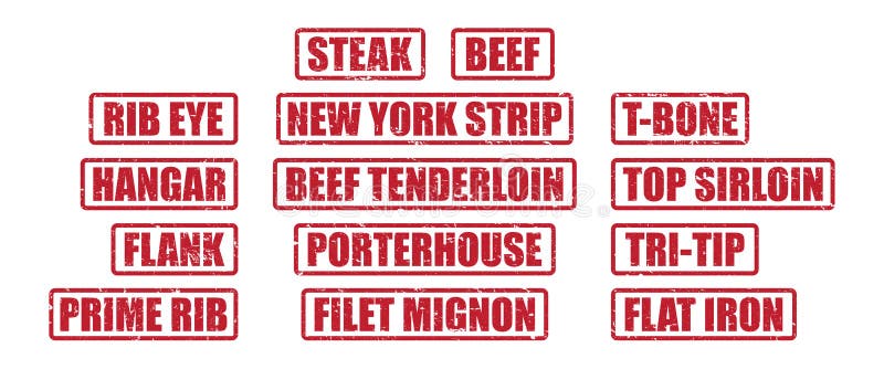 Steak and Beef Stamp Labels | Restaurant Menu Icons for Steak Types ...