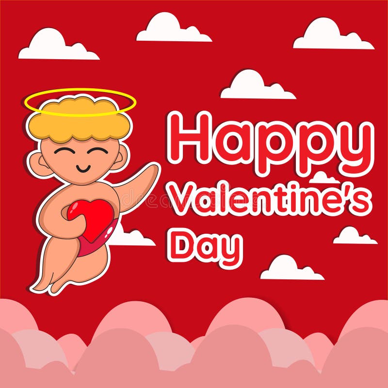 Cupid with Happy Valentines Day Wishes Stock Vector - Illustration of ...